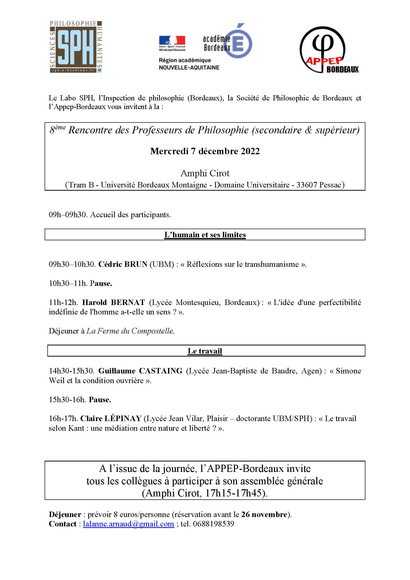 Huitième rencontre des professeurs de philosophie, le 7 décembre - APPEP
